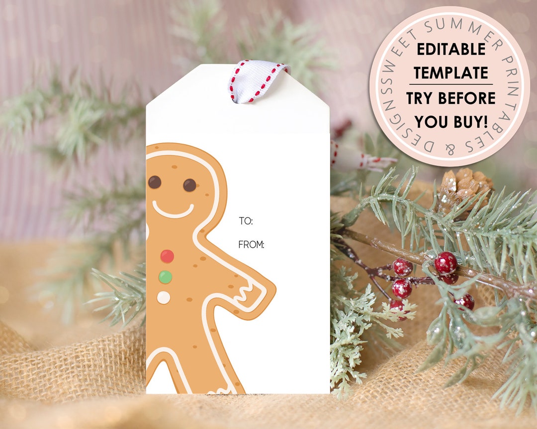 Gingerbread Man Gift Tag Printable, Editable Christmas Gift Tag ...