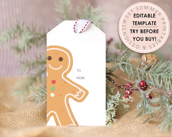 Gingerbread Man Gift Tag Printable Editable Christmas Gift | Etsy
