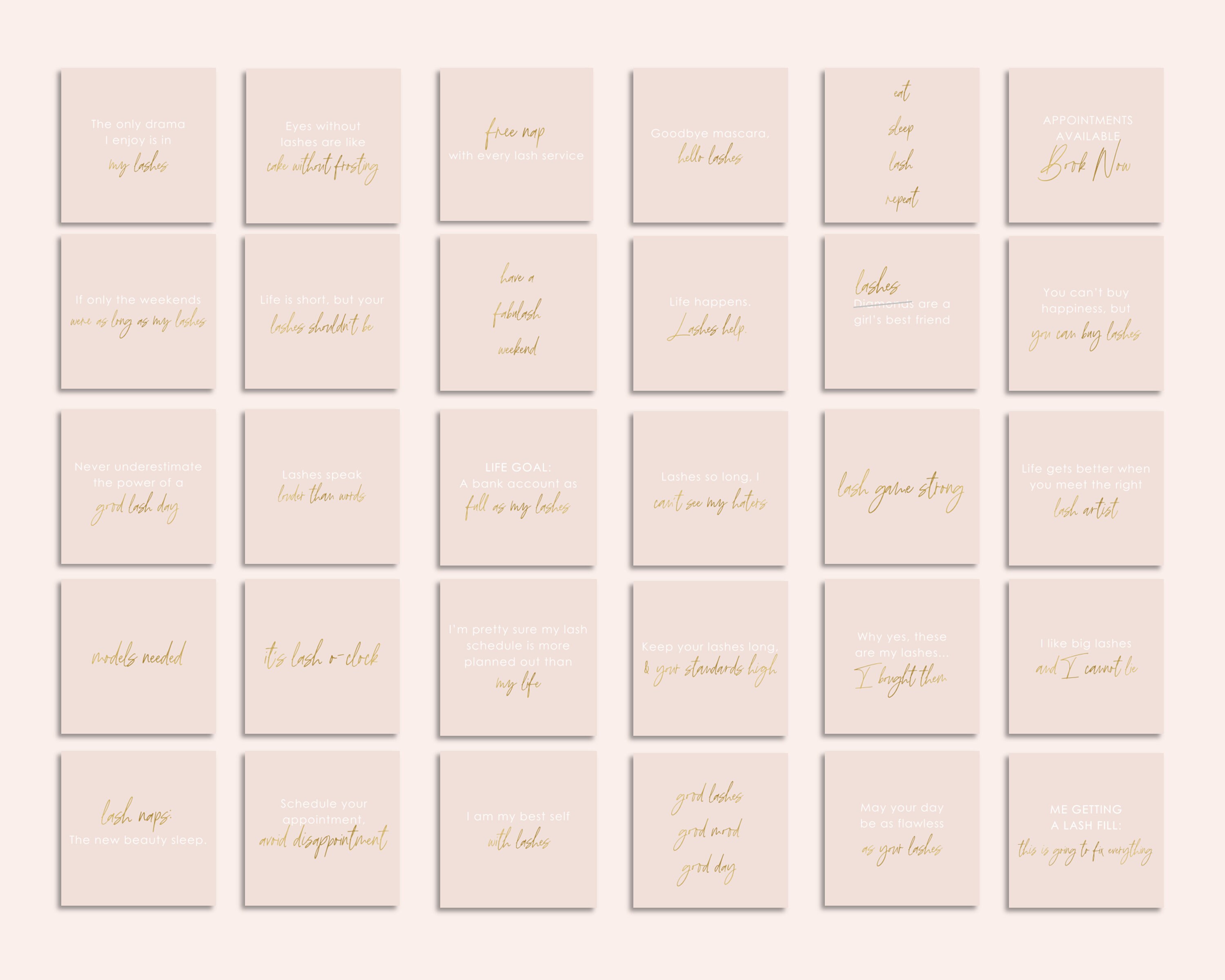 40 Lashes Blush and Gold Instagram Posts Lash Quotes Social - Etsy