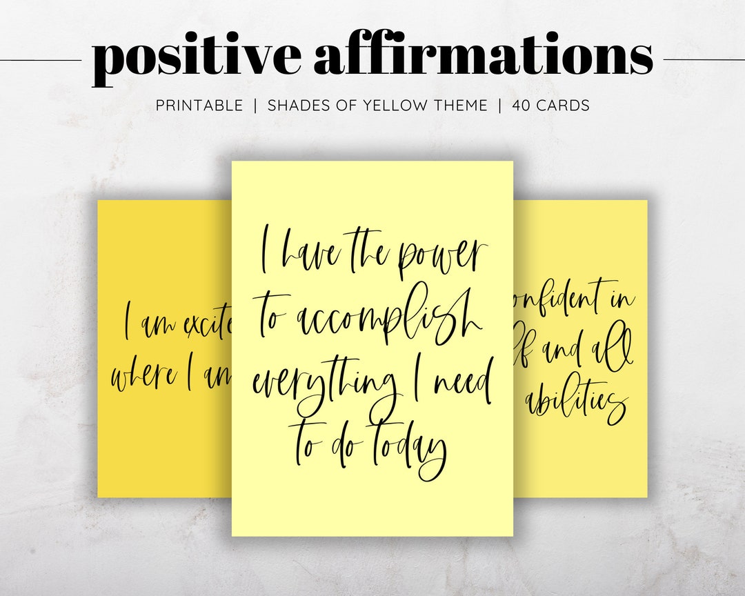 40 Yellow Positive Affirmations Printable Cards, Daily Reminder ...