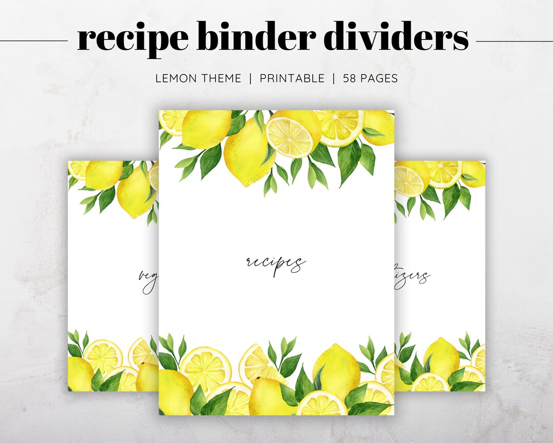 Lemon Recipe Binder Dividers, Recipe Binder Printable Sections, Recipe ...