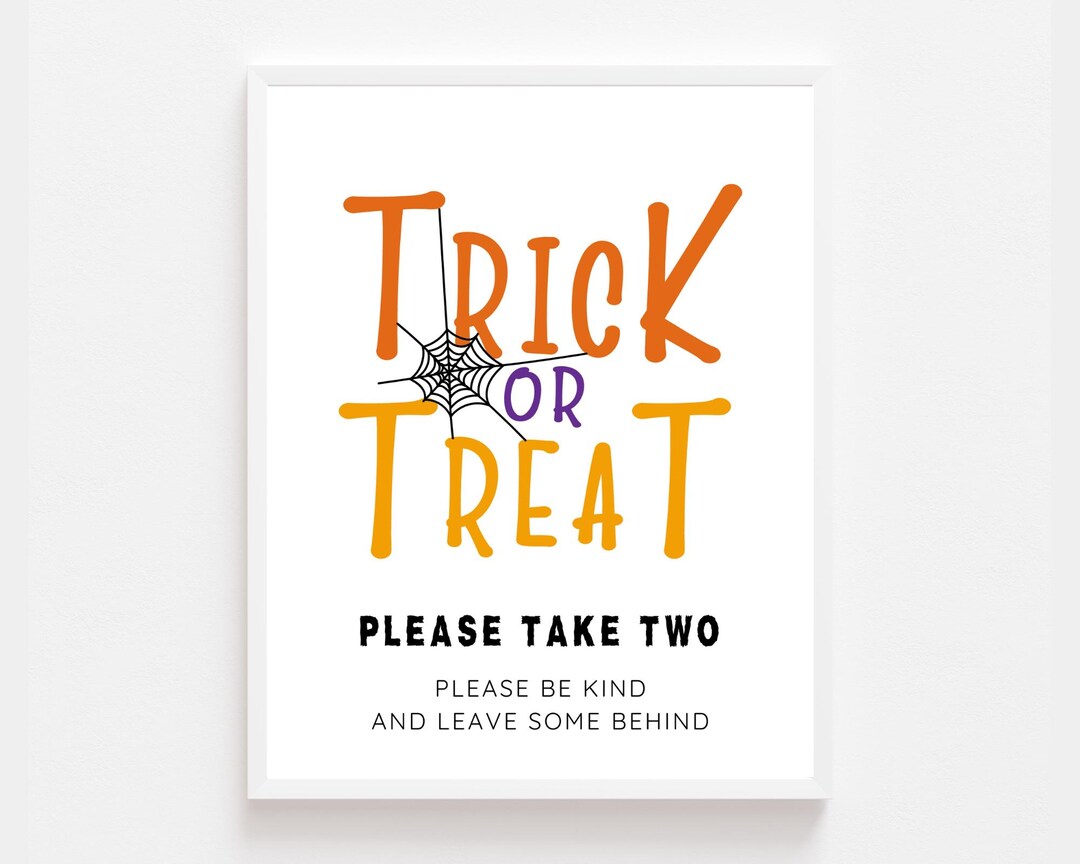 Trick or Treat Orange Yellow Sign Printable, Trick or Treat Sign ...