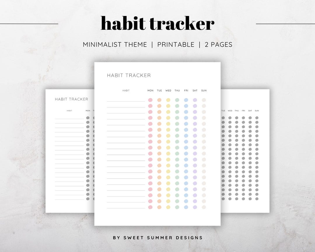 Habit Tracker Planner Printable | Pastel Rainbow Black and White Pdfs ...