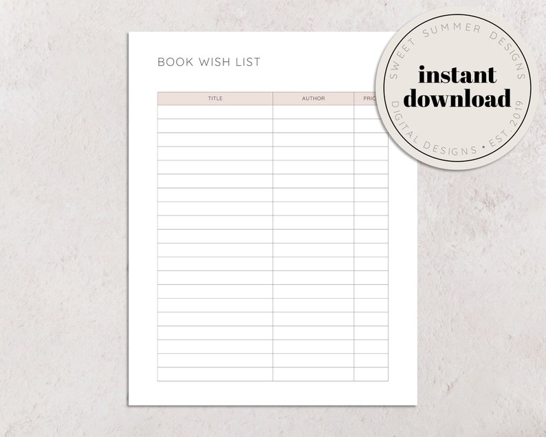 Book Wish List Printable Reading Journal Printable Online - Etsy