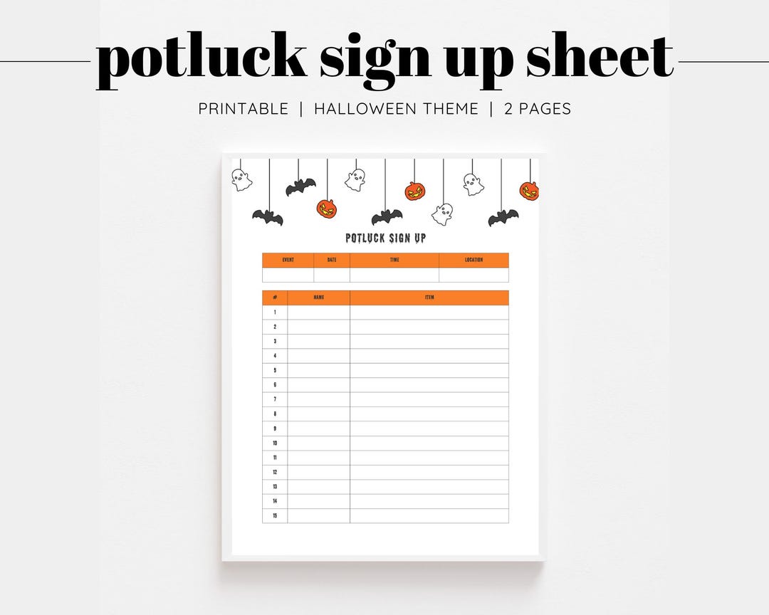 Halloween Party Fun Sign up Sheet Printable, Halloween Potluck Sign up ...