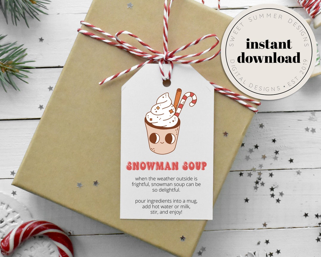 Retro Mug Snowman Soup Tag Printable, Hot Chocolate Tag, Simmer ...