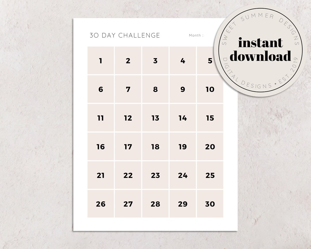 30 Day Challenge Squares Tracker Blank Printable, Online Shop Planner ...