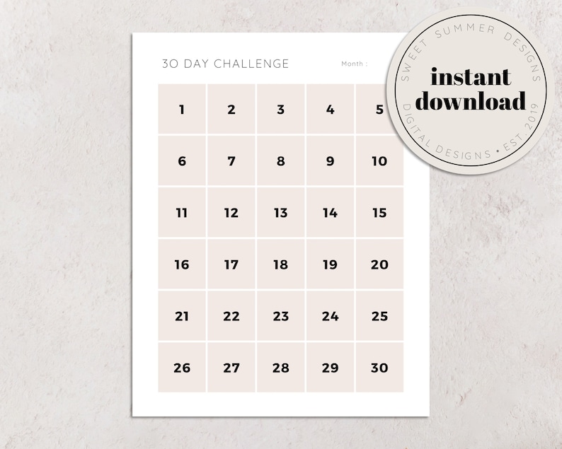 30 Day Challenge Squares Tracker Blank Printable, Online Shop Planner ...