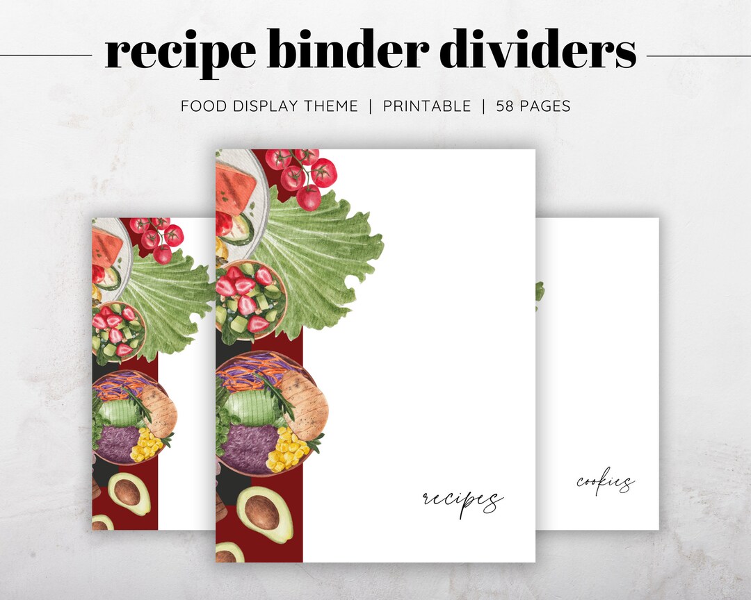 Food Display Recipe Binder Dividers, Recipe Binder Printable Sections ...