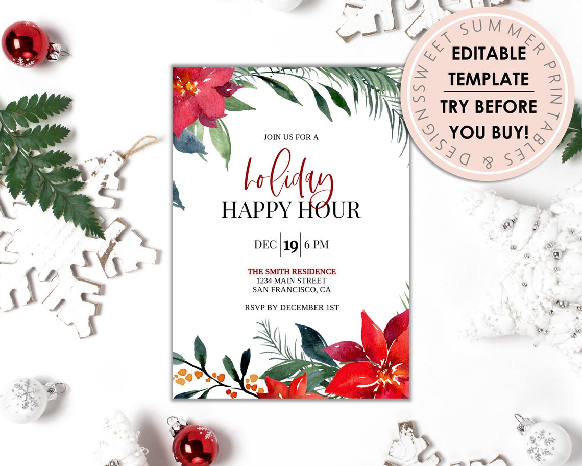 Holiday Happy Hour Printable Invitation Holiday Invitation Etsy Espa a
