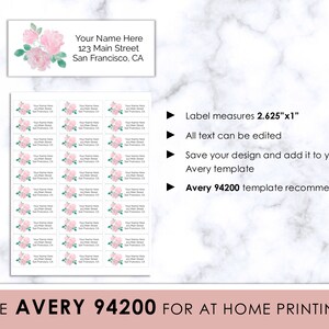 Valentine's Pink Roses Editable Return Address Label Template, Editable ...