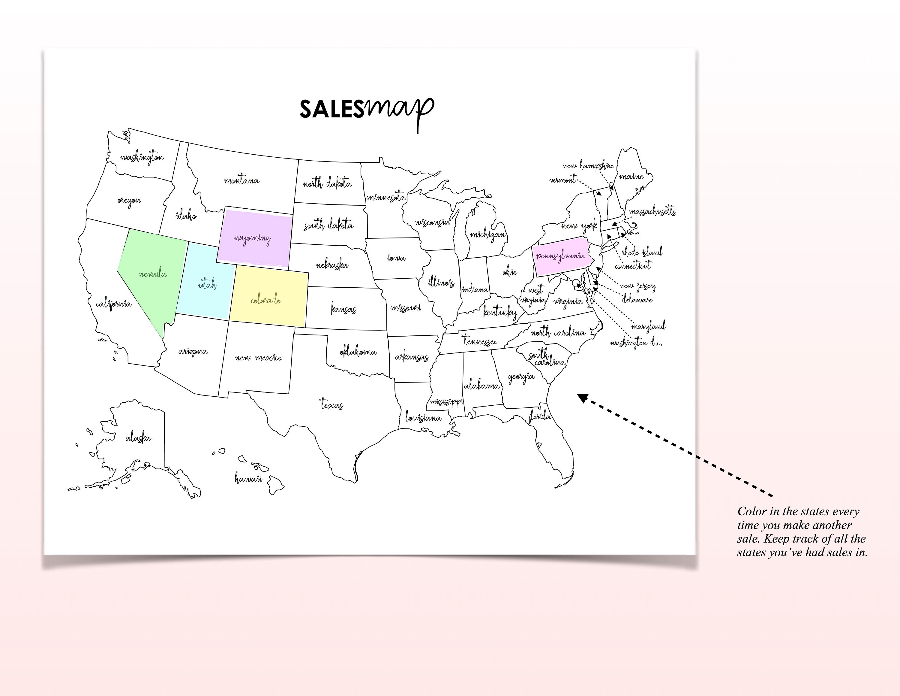 Sales Map Printable US Sales Map Printable Sales Map | Etsy