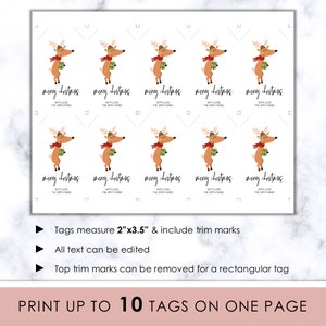Reindeer Christmas Gift Tag Printable, Editable Christmas Gift Tag ...