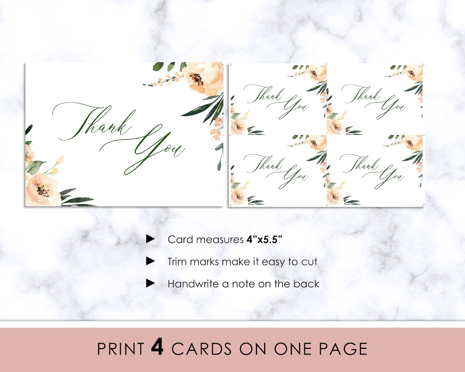 Beige Floral Thank You Card Printable Printable Thank You - Etsy