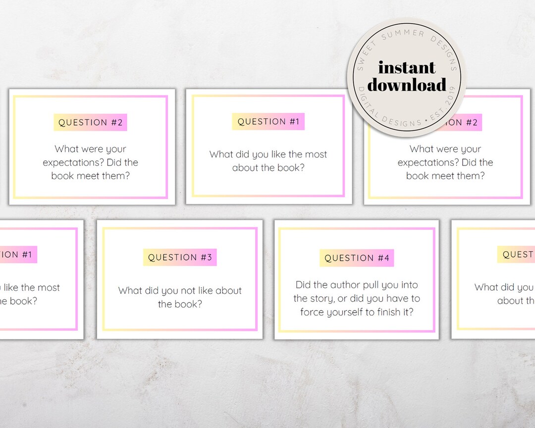 Yellow Pink Book Club Questions Printable, Book Club Discussion, Book ...