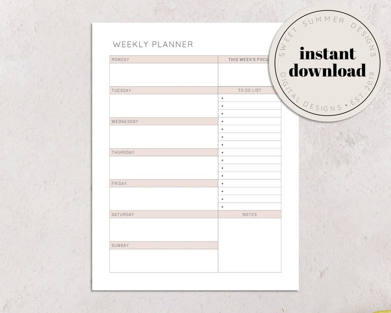 Blank Weekly Planner Printable Blank Weekly Calendar - Etsy