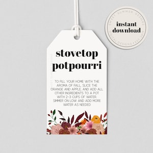 Autumn Floral Stovetop Potpourri Tag Printable, Simmer Potpourri Tag ...