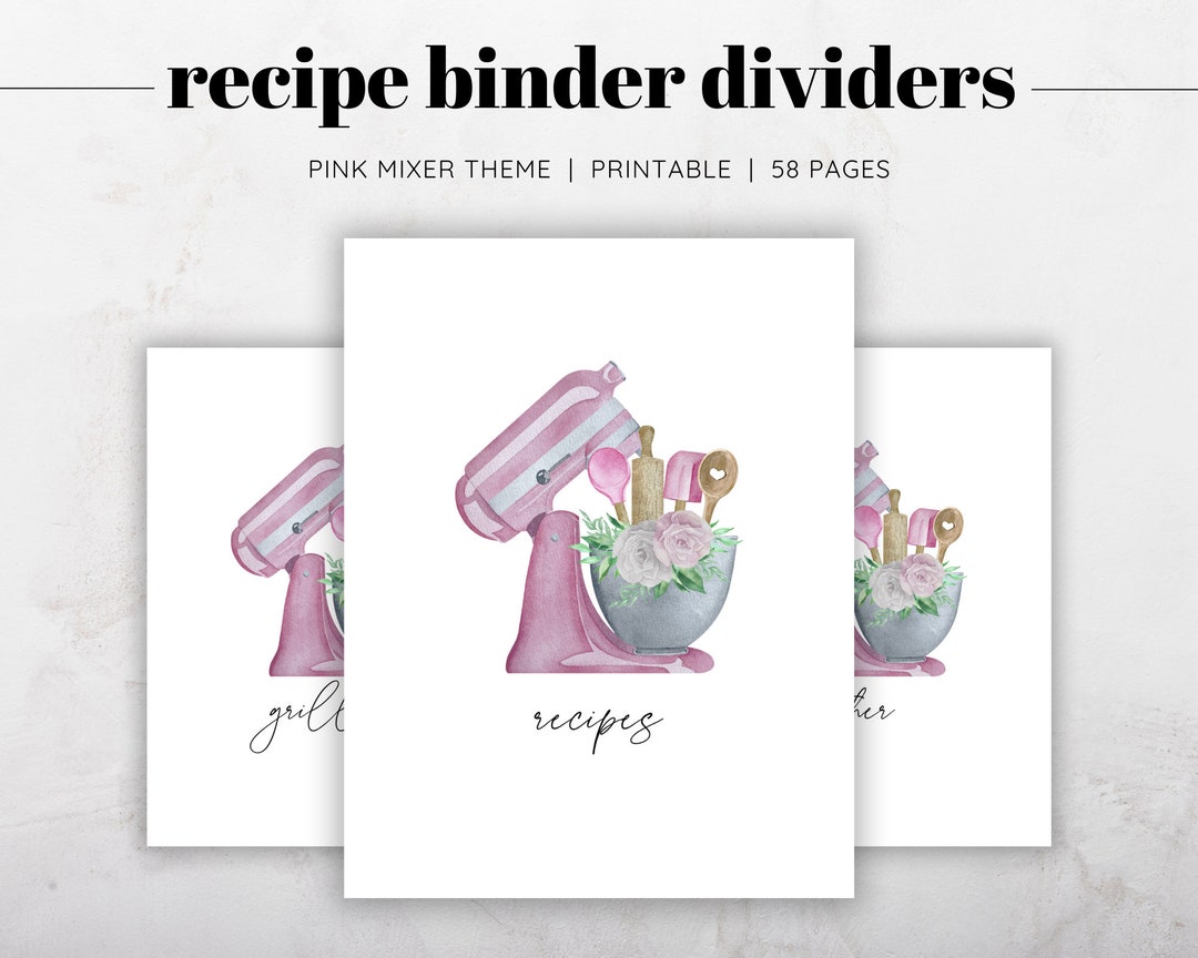Pink Kitchen Mixer Recipe Binder Dividers, Recipe Binder Printable ...