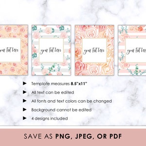 Peach Floral Editable Binder Covers, Blue Template, Editable Binder ...