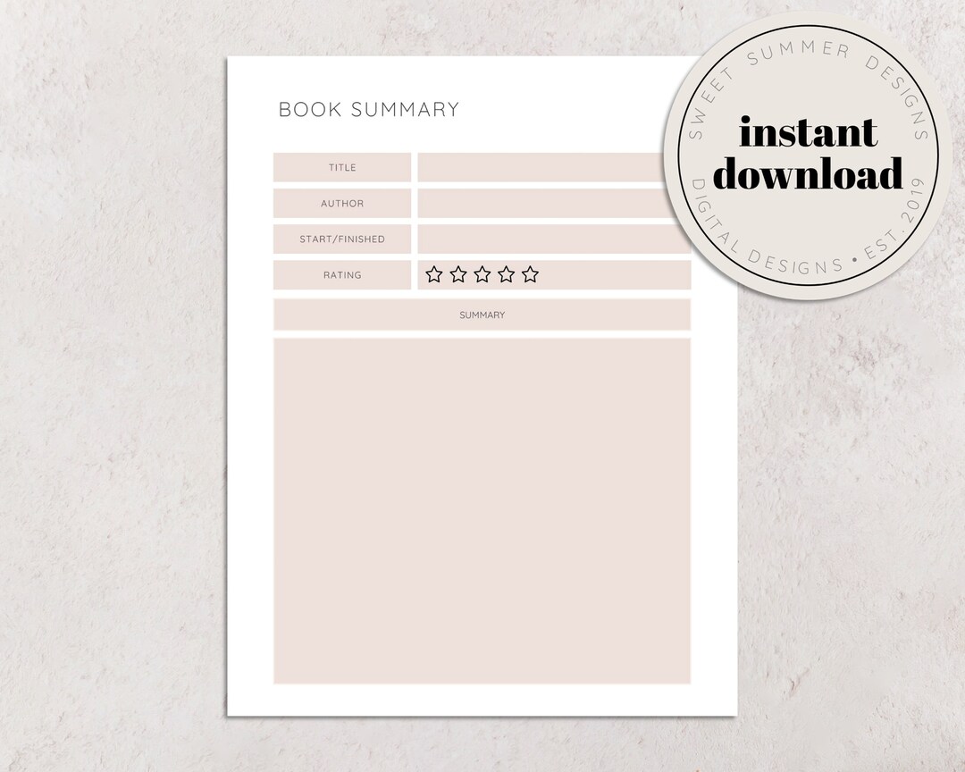 Book Summary Printable, Reading Journal Printable, Online Shop Planner ...