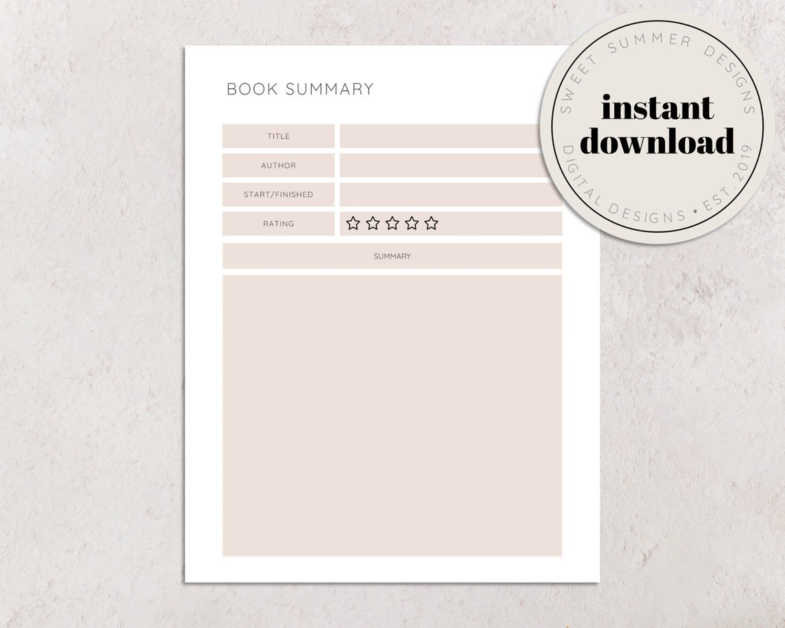Book Summary Printable Reading Journal Printable Online Shop - Etsy