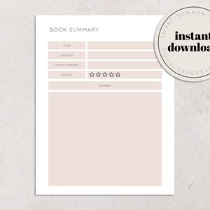 Book Summary Printable, Reading Journal Printable, Online Shop Planner ...