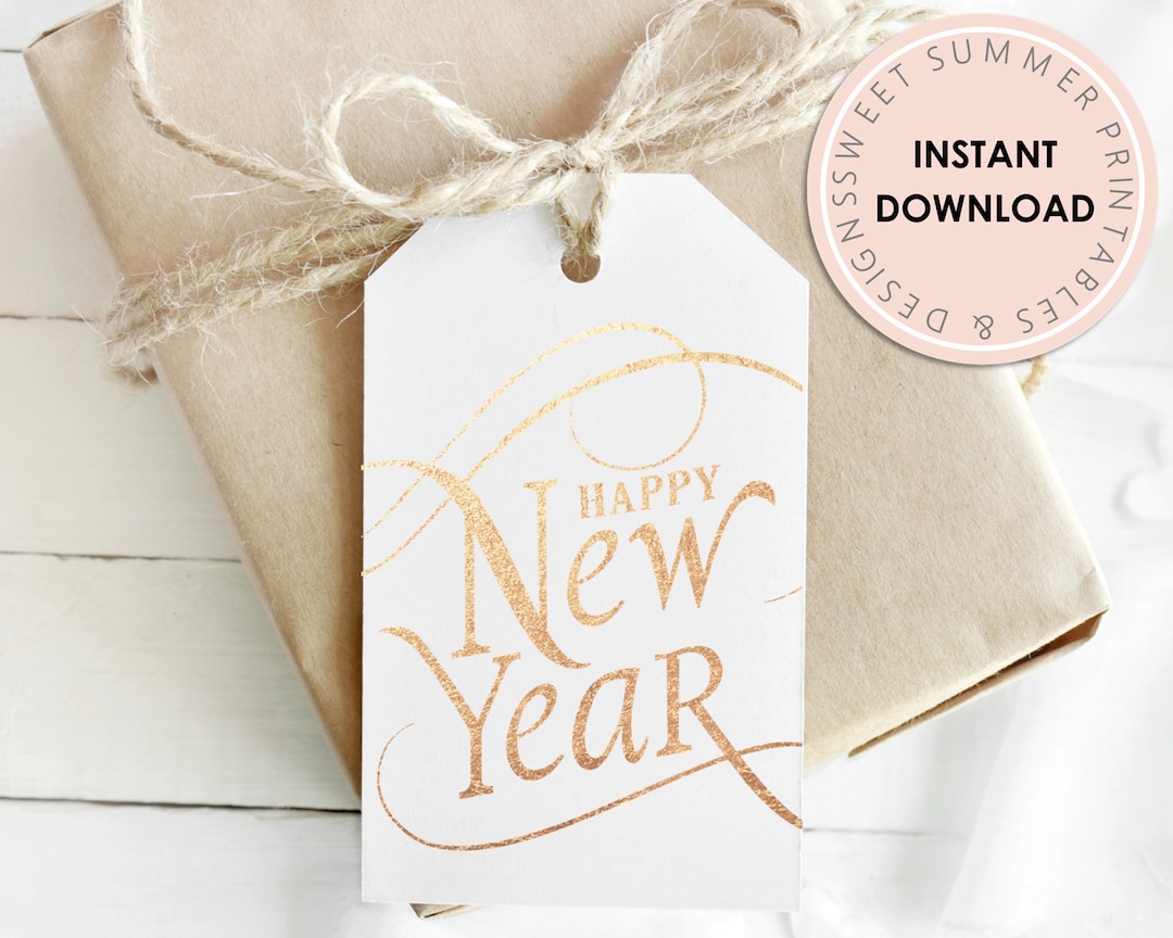 Happy New Year Gold Shimmer Tag Printable, New Year Tag, New Years ...