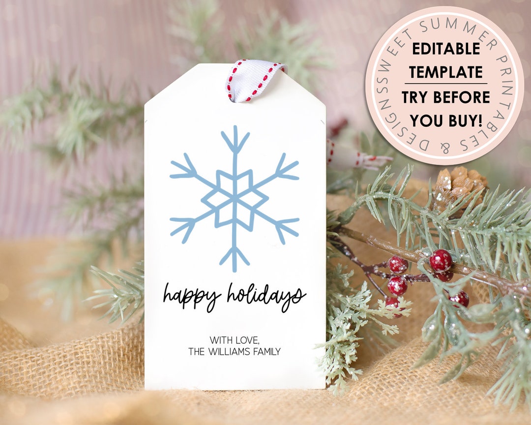 Snowflake Christmas Gift Tag Printable, Editable Christmas Gift Tag ...