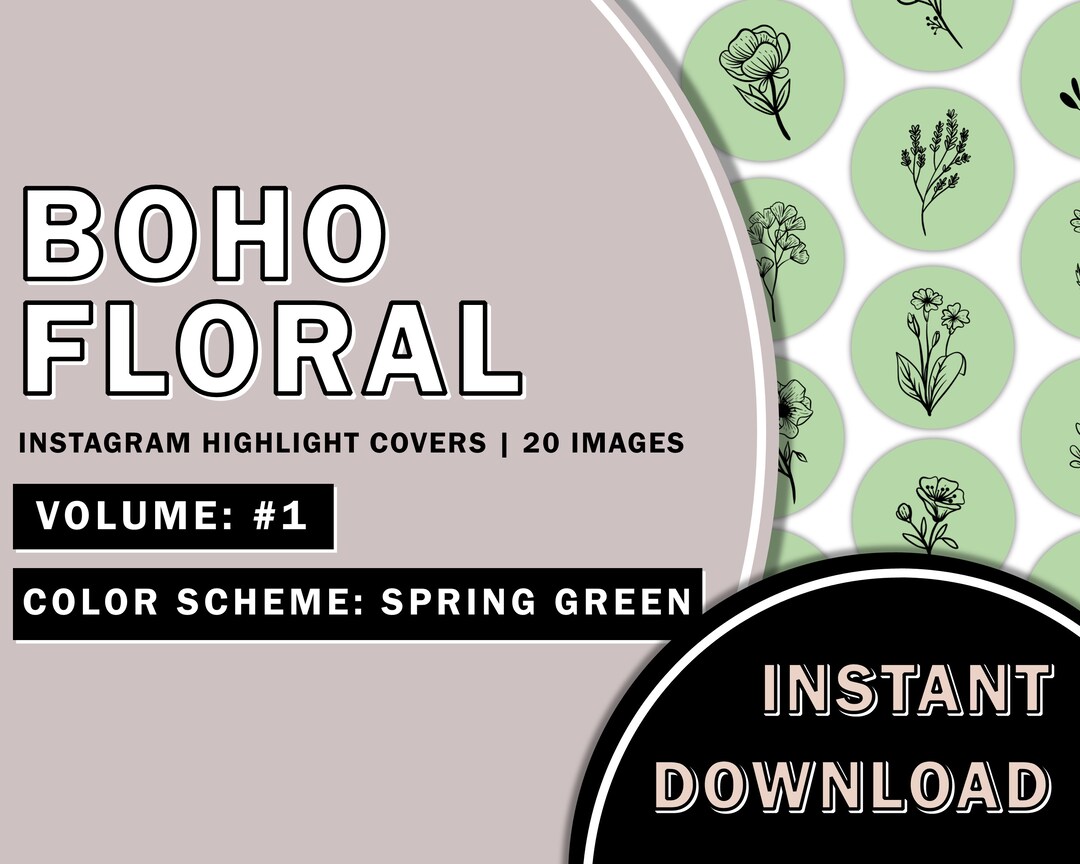 20 Hand Drawn Floral Spring Green Instagram Highlight Covers, Salon ...