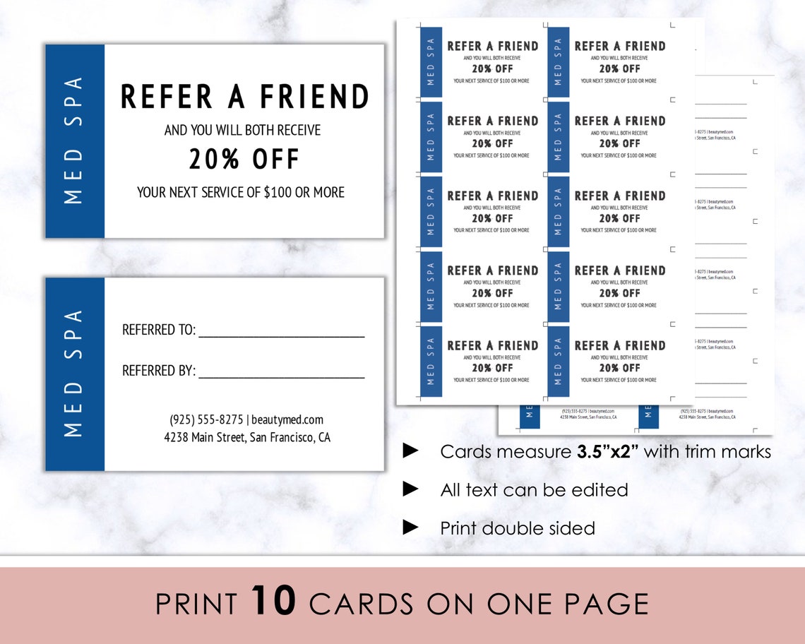 Med Spa Editable Referral Card, Esthetician Editable Rack Card, Spa ...