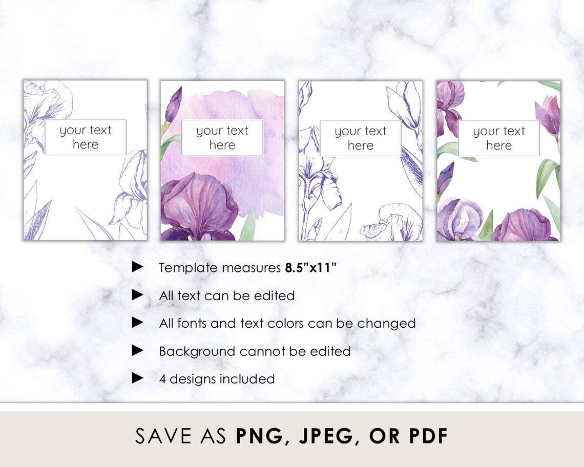 Violet Floral Editable Binder Covers, Editable Binder Cover Template ...