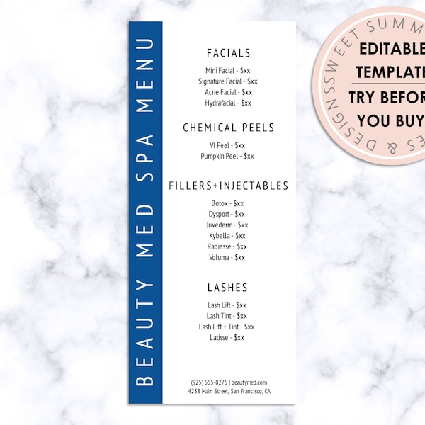 Med Spa Price List Card - Etsy