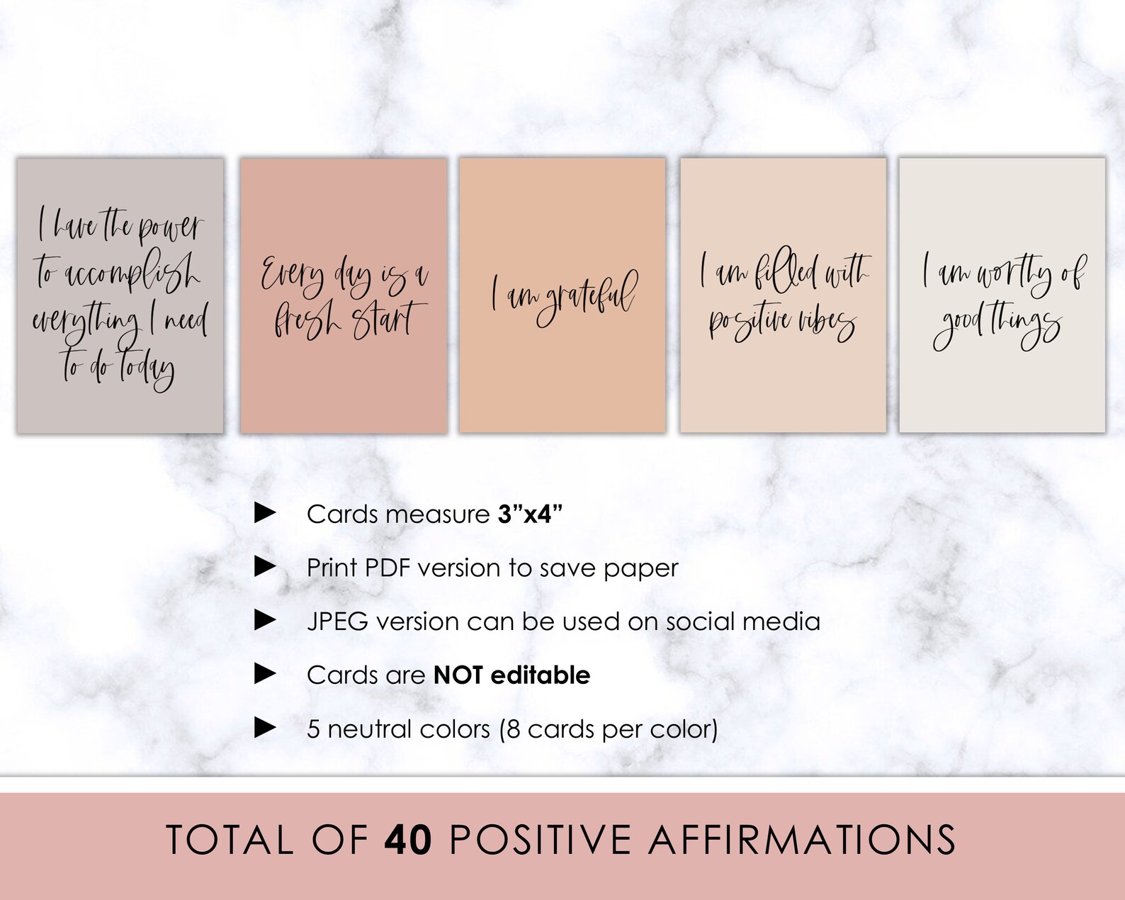 40 Neutral Positive Affirmations Printable Cards Daily | Etsy