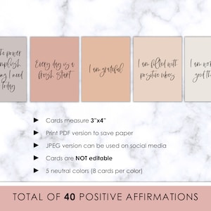 40 Neutral Positive Affirmations Printable Cards, Daily Reminder ...