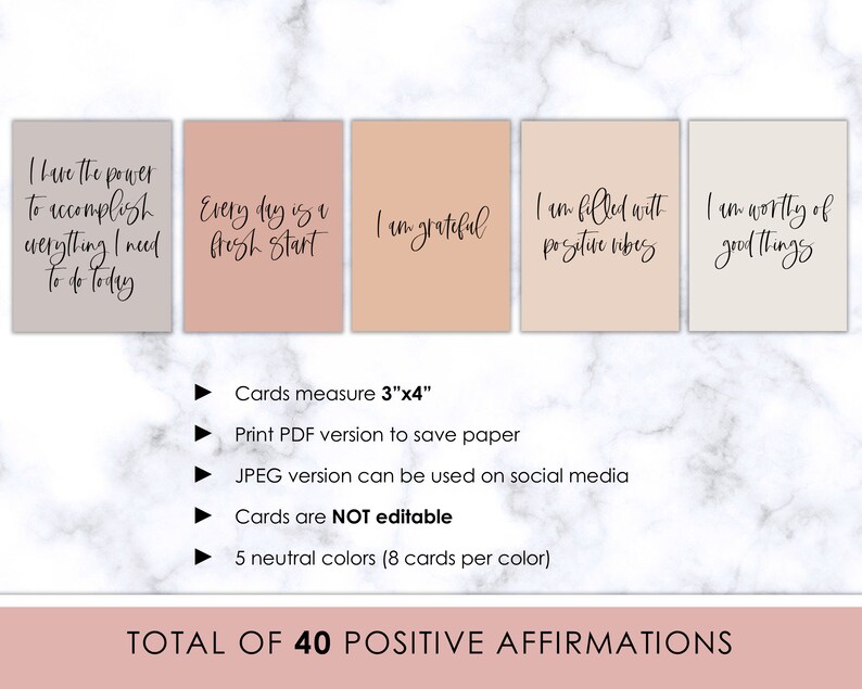 40 Neutral Positive Affirmations Printable Cards Daily - Etsy Australia