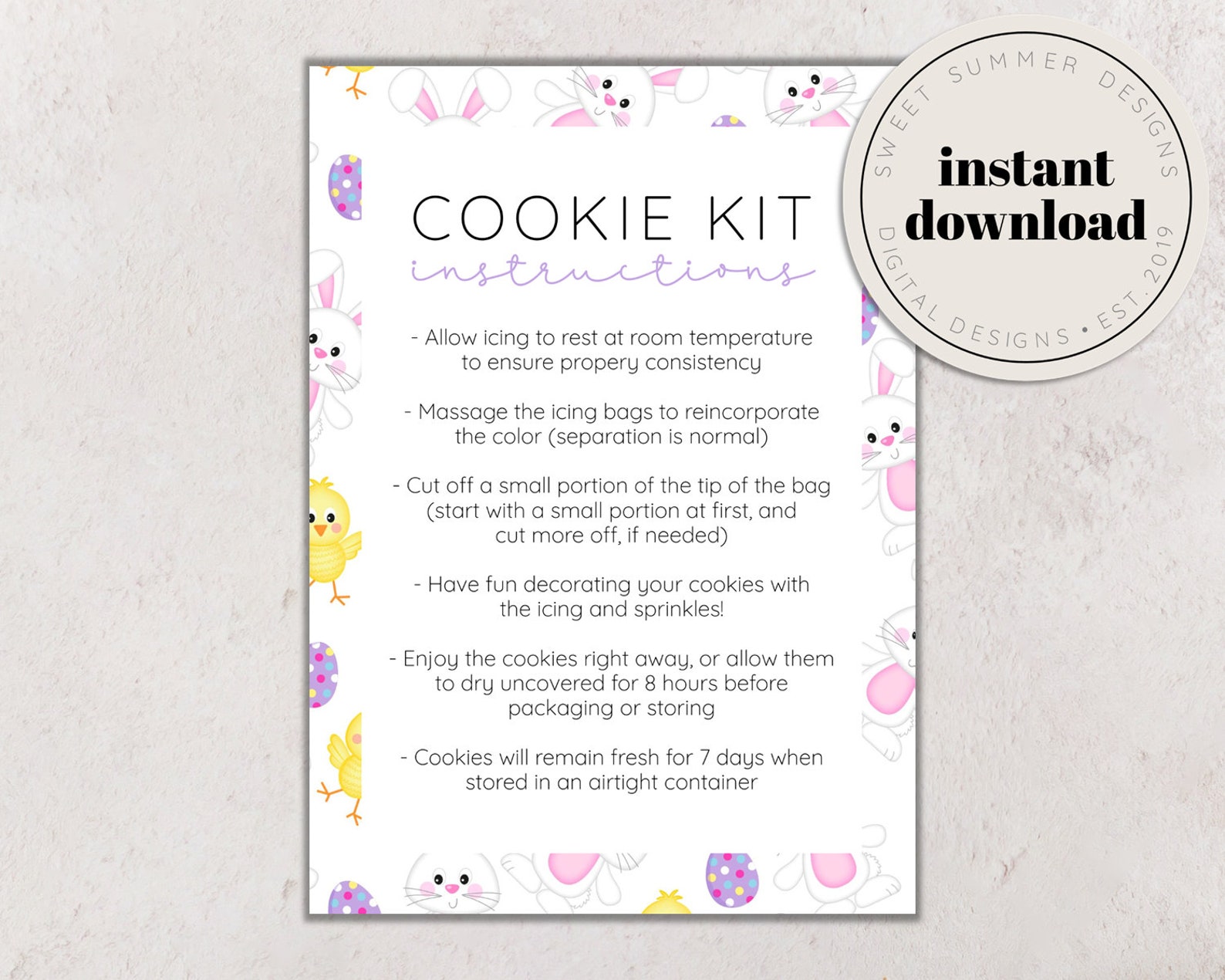 Happy Easter Bunny Printable Cookie Kit Instructions, Cookie Kit ...
