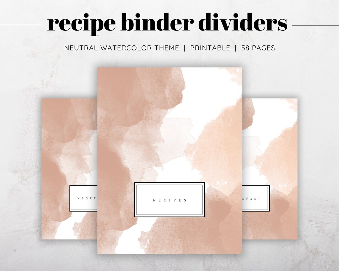Neutral Watercolor Recipe Binder Dividers, Recipe Binder Printable ...
