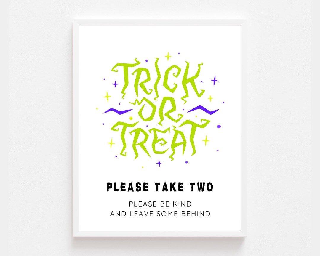 Trick or Treat Bright Green Sign Printable, Trick or Treat Sign, Please ...
