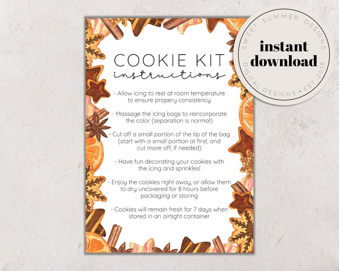 Spiced Cookies Printable Cookie Kit Instructions, Cookie Kit Directions ...