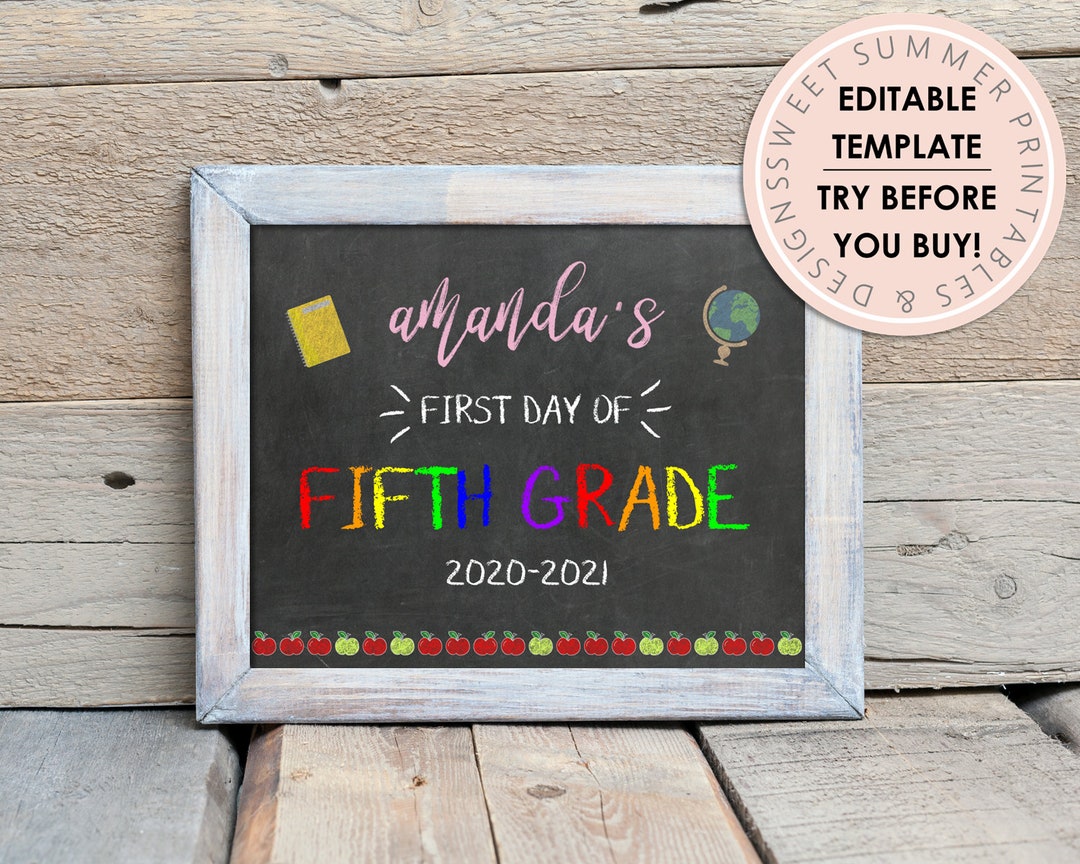 First Day of Fifth Grade Editable Sign First Day of School - Etsy