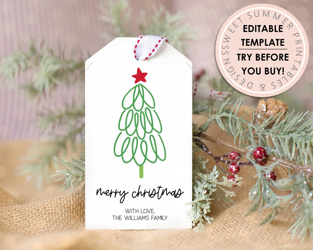 Green Trees Christmas Gift Tag Printable, Editable Christmas Gift Tag ...