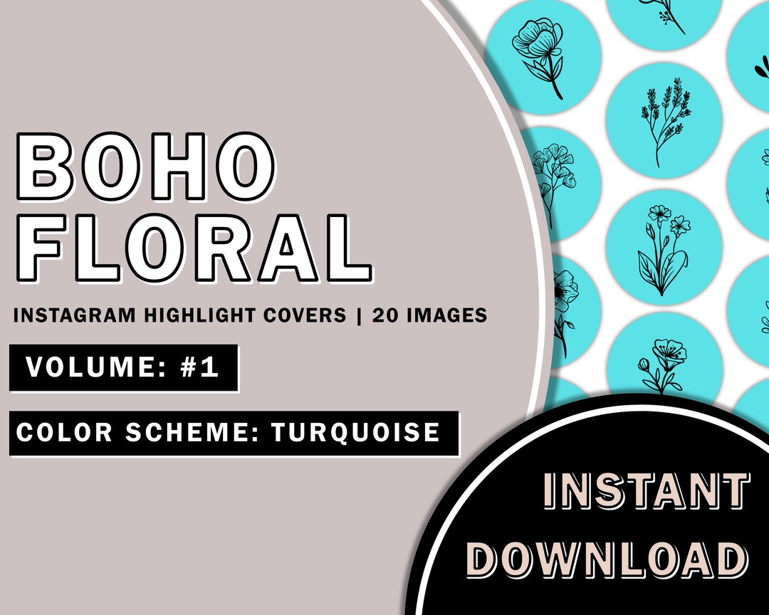 20 Hand Drawn Floral Turquoise Instagram Highlight Covers, Salon ...