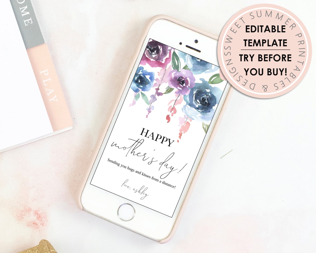 Virtual Mother's Day Card, Purple Floral Invitation, Mother's Day Text ...