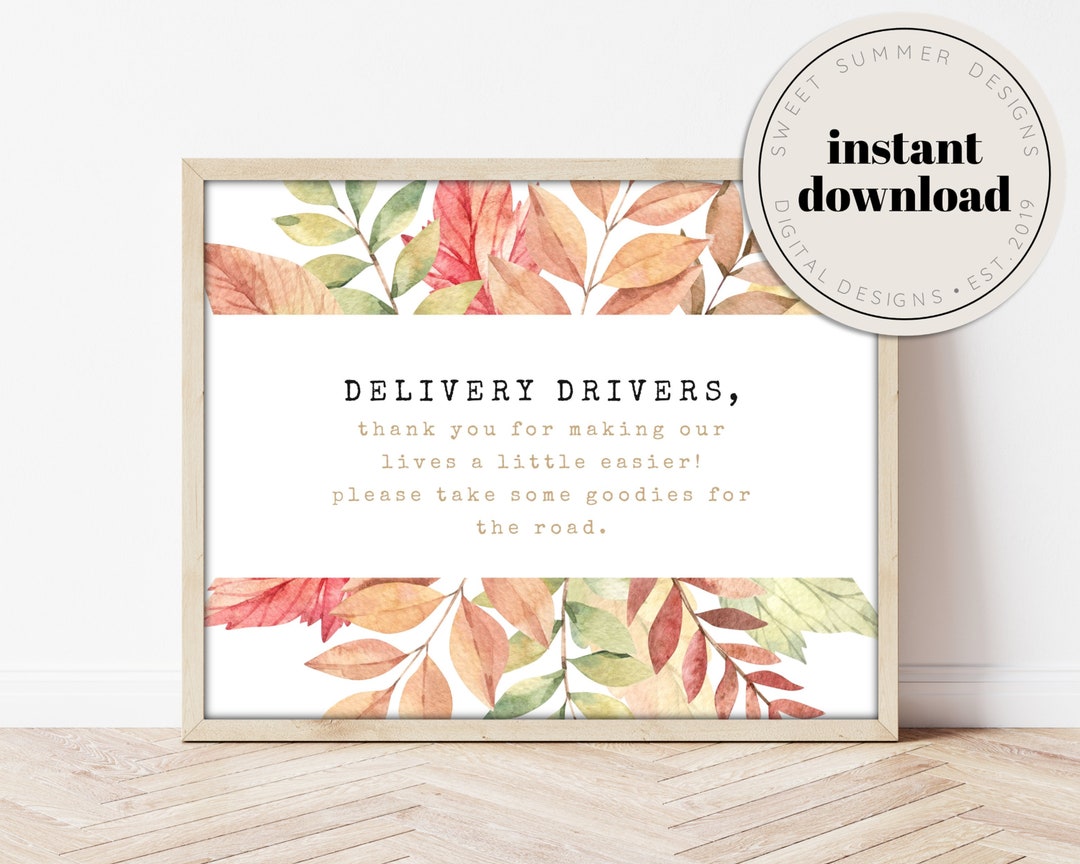 Watercolor Fall Delivery Drivers Sign Printable, Delivery Drivers ...