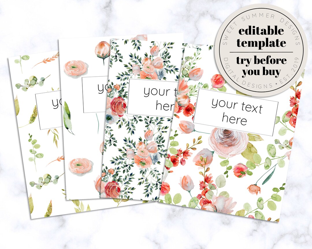 Sweet Floral Editable Binder Covers, Editable Binder Cover Template ...