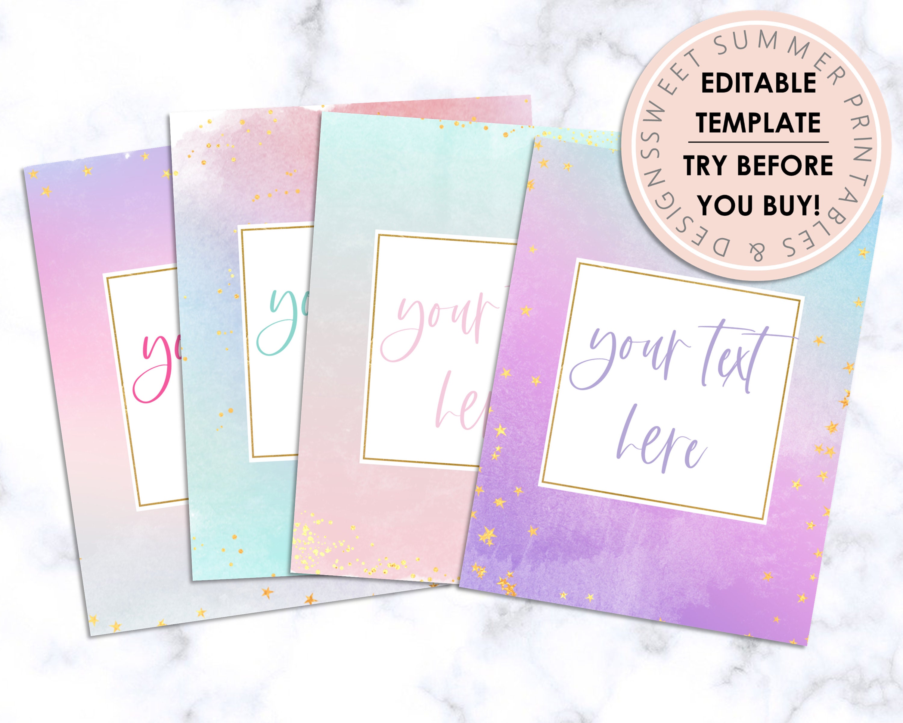 Pastel Gold Glitter Editable Binder Covers Editable Binder | Etsy