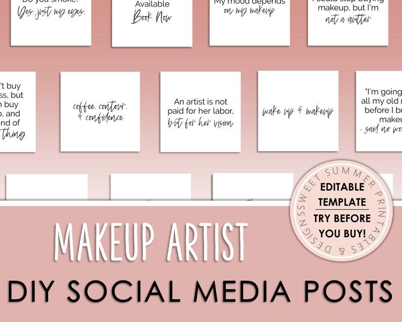 Makeup Artist Instagram Post Templates Makeup Instagram | Etsy