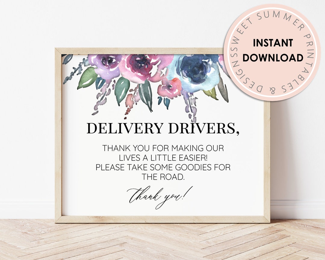 Purple Floral Delivery Drivers Sign Printable, Spring Delivery Drivers ...