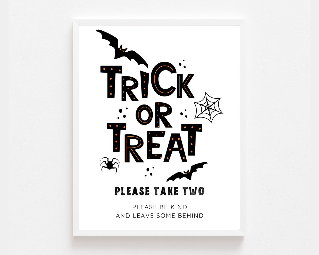 Trick or Treat Bats Sign Printable, Trick or Treat Sign, Please Take ...