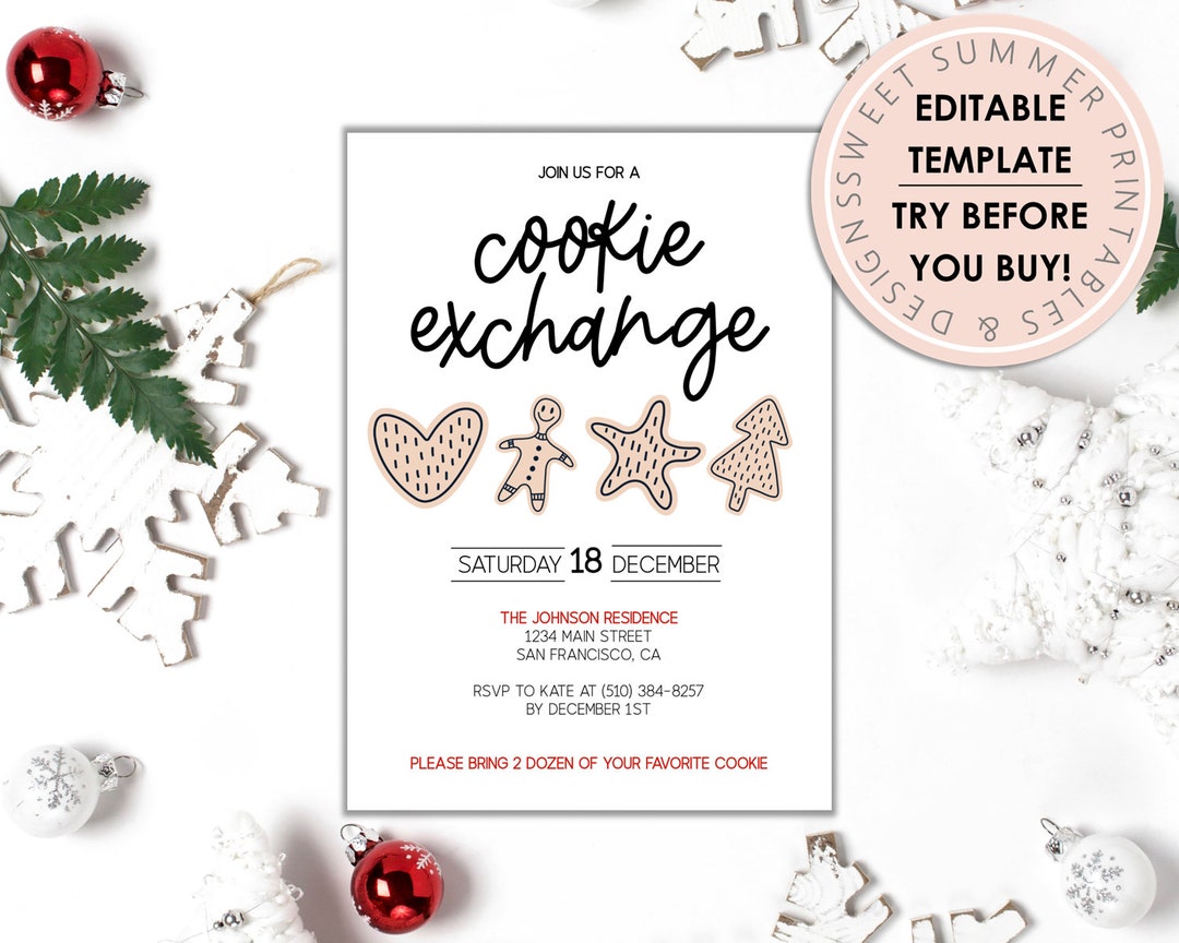 Cookie Exchange Printable Christmas Invitation, Holiday Invitation ...